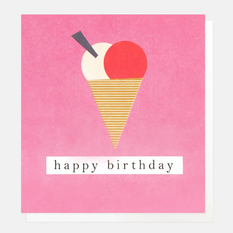 Caroline Gardner Cards GEO002 Happy Birthday Ice Cream Cone On Pink Ca ...